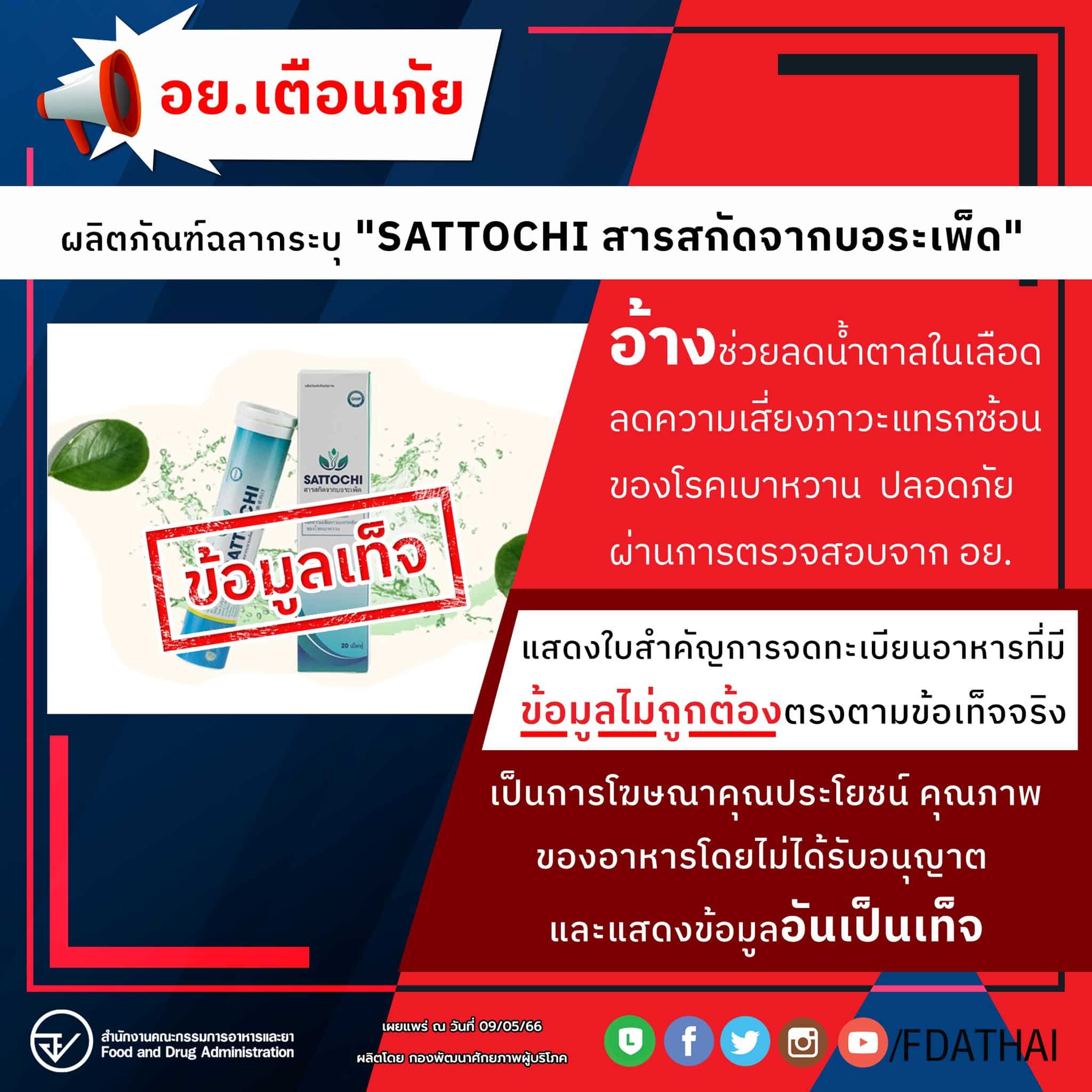 อย. เตือน 'SATTOCHI สารสกัดจากบอระเพ็ด' โฆษณาข้อมูลเท็จ วอนอย่าหลงเชื่อ ...