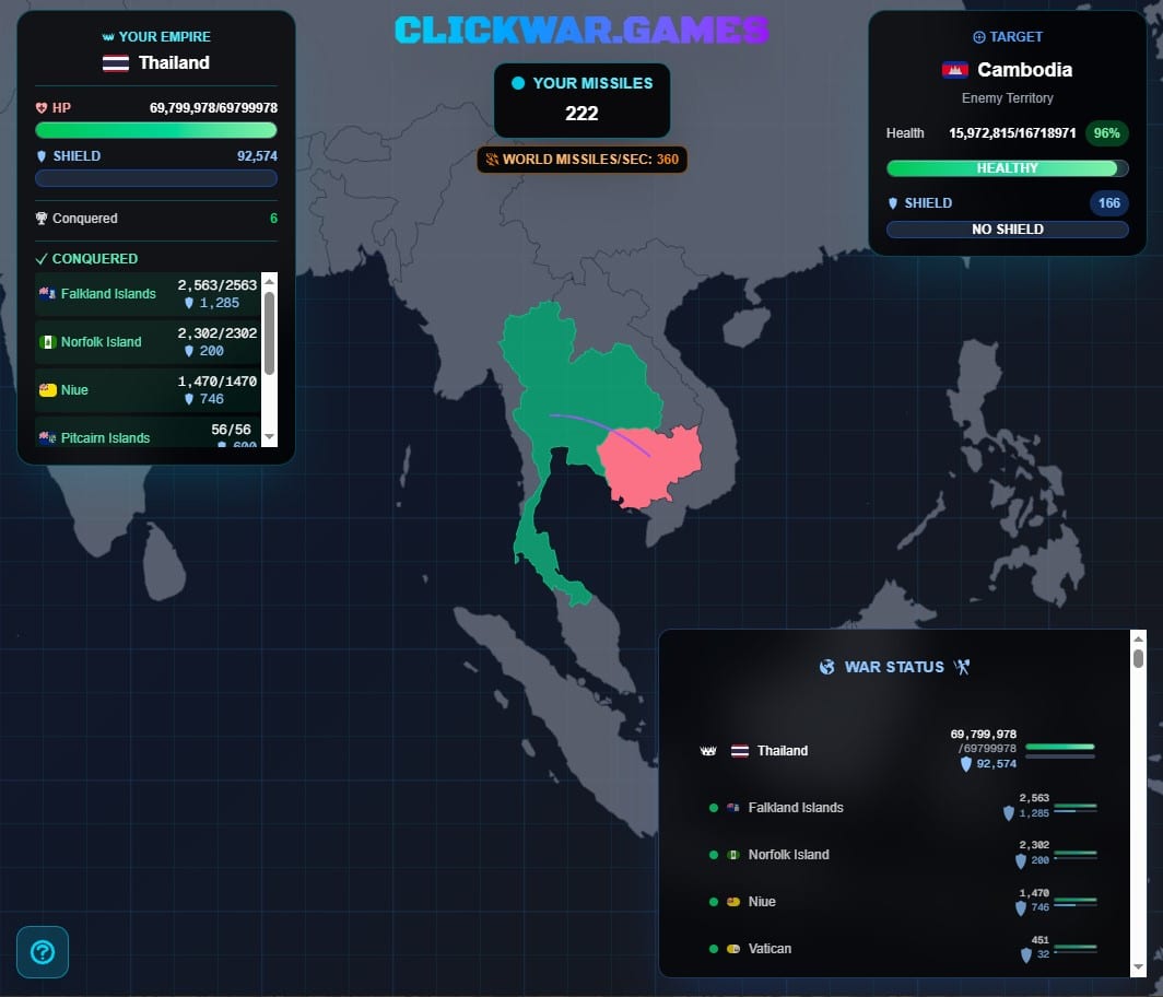 รวมพลังคนไทย เล่นเกม Clickwar ยิงมิสไซล์ถล่ม กัมพูชา ทำสงครามไซเบอร์ ...